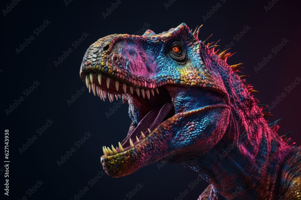 Abstract of Tyrannosaurus rex or T-rex dinosaur portrait in Cretaceous ...
