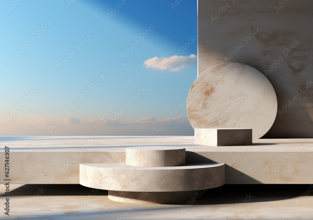 Abstract design of modern podium with empty concret. round concrete ...