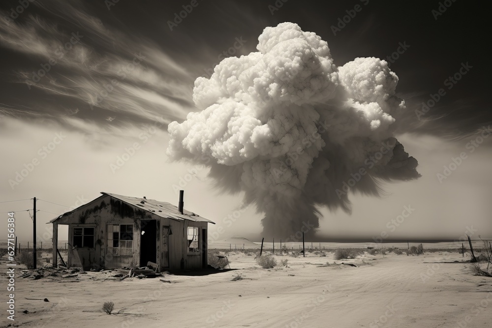 black and white nuclear explosion. bomb explosion test. Generative AI ...