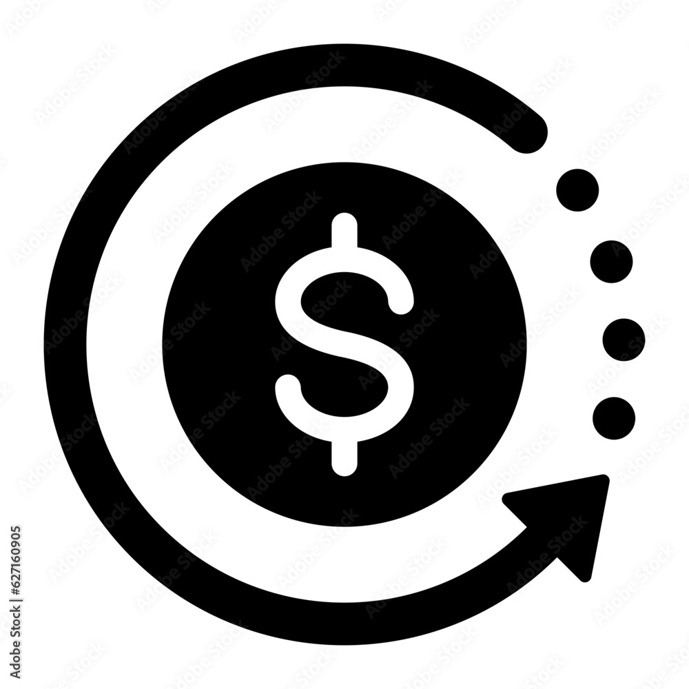 Black round money back refund investment line icon, financial repeat ...