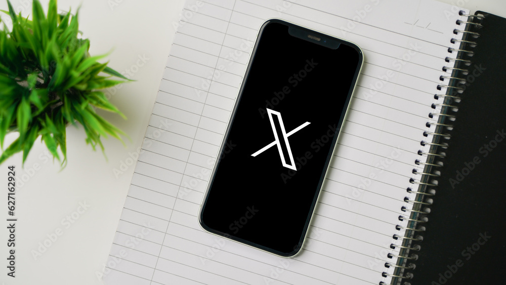 Twitter X logo on the mobile phone screen, brand new logo displayed ...