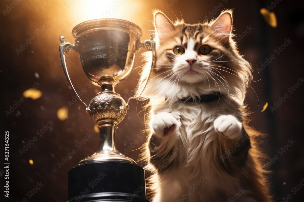 Sporty Cat As A Champion Athlete With A Winning Trophy. Sporty Cat ...