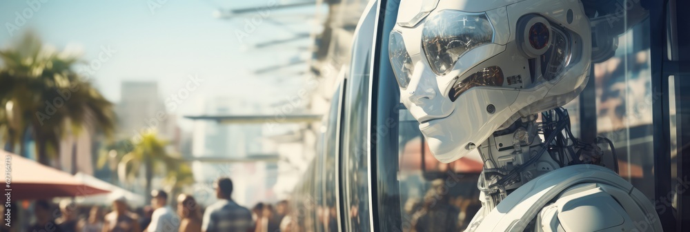 Stockillustratie Robot As Human In Air Cable Car. Robot As Human, In ...