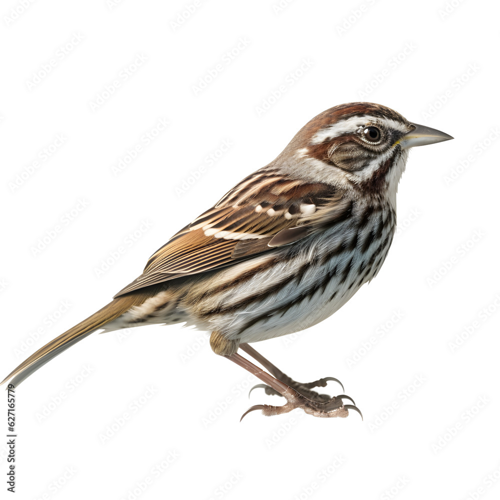 Song Sparrow, wild bird, bird watching, realistic illustration, side ...