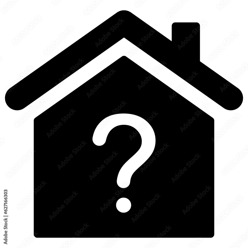 Black single house with question mark icon, simple home problem flat ...