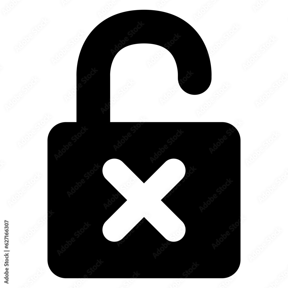 Black single unlock failed icon, simple simple unsafe password ...