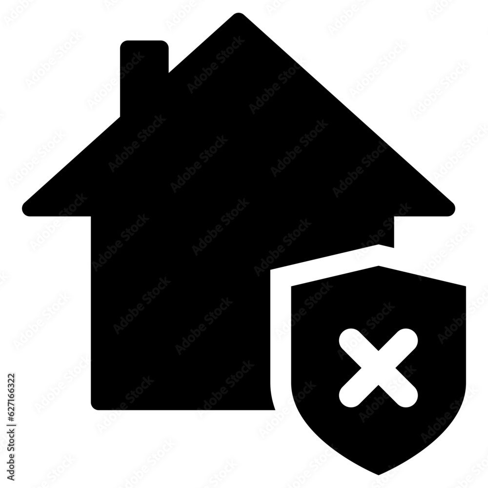 Black single house insecure icon, simple house shield flat design svg ...