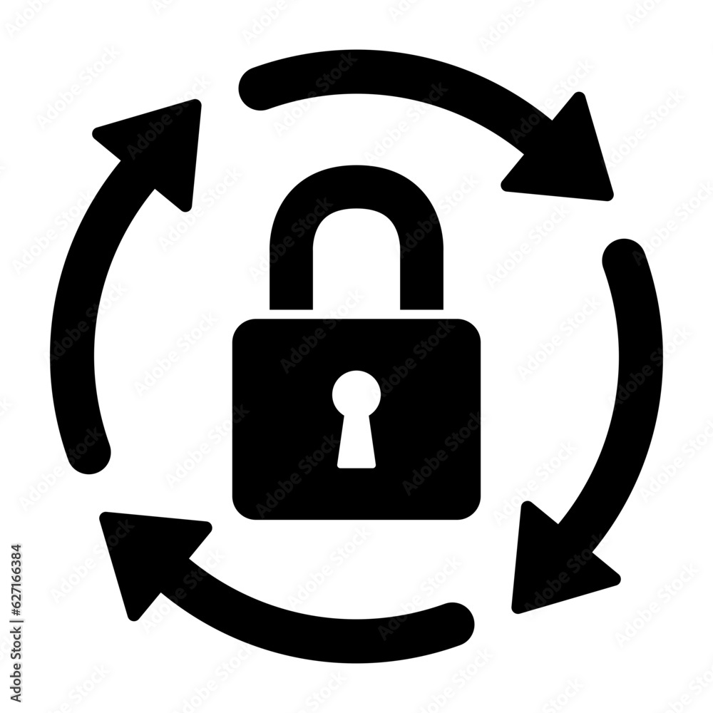 Black reset password process icon, simple round key protection flat ...
