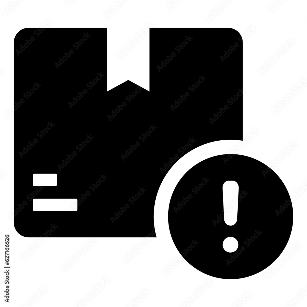 Soiled black single package tracking delivery exclamation mark icon ...