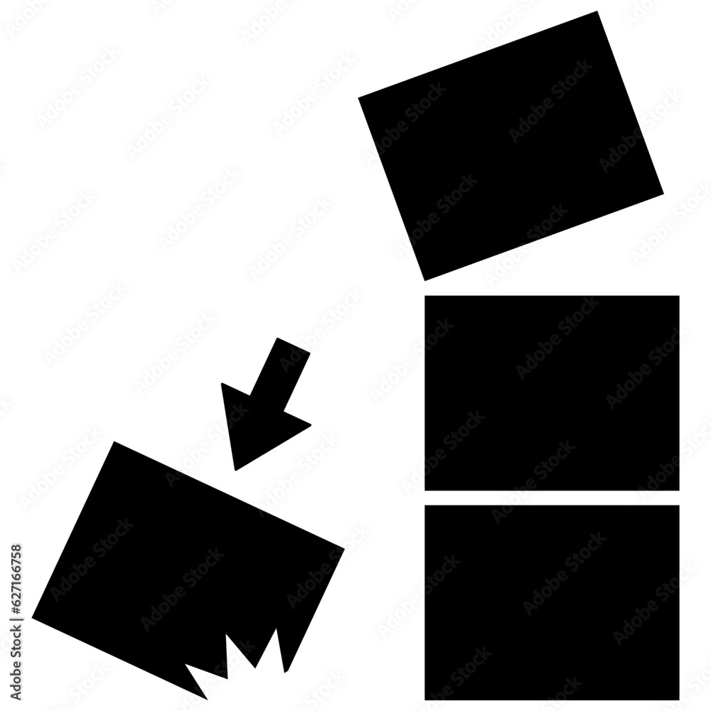 Black stack correctly with falling dropping broken boxes icon, simple stacking limit warning ...