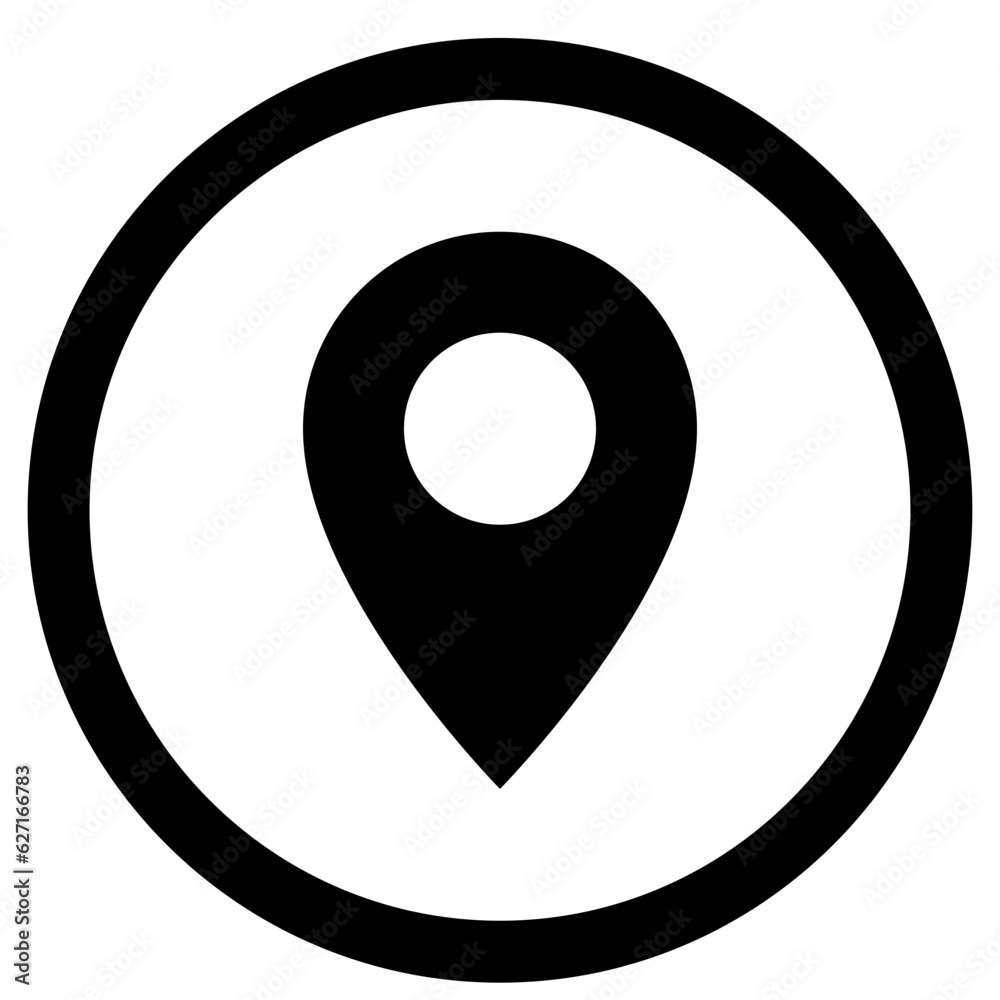 Black single location pin with ring circle icon, simple flat design ...