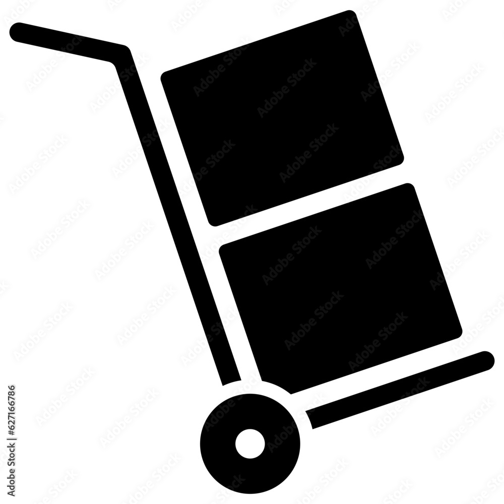 Black single 2 packages delivery trolley icon, simple single cart for ...