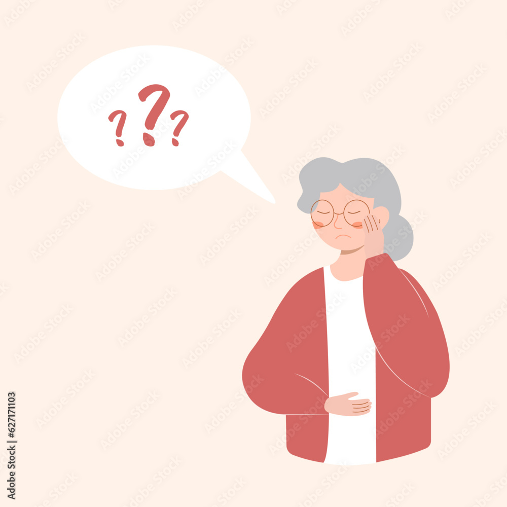 Old Pensive Grandmother Character Trying to Remember smth. Senior ...