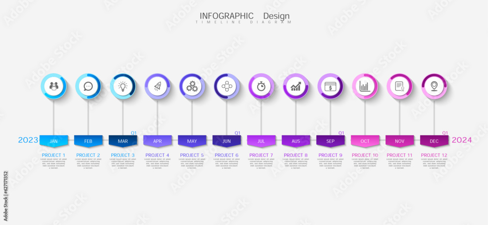 Infographic workflow diagram 12 months infographic number Process flow ...