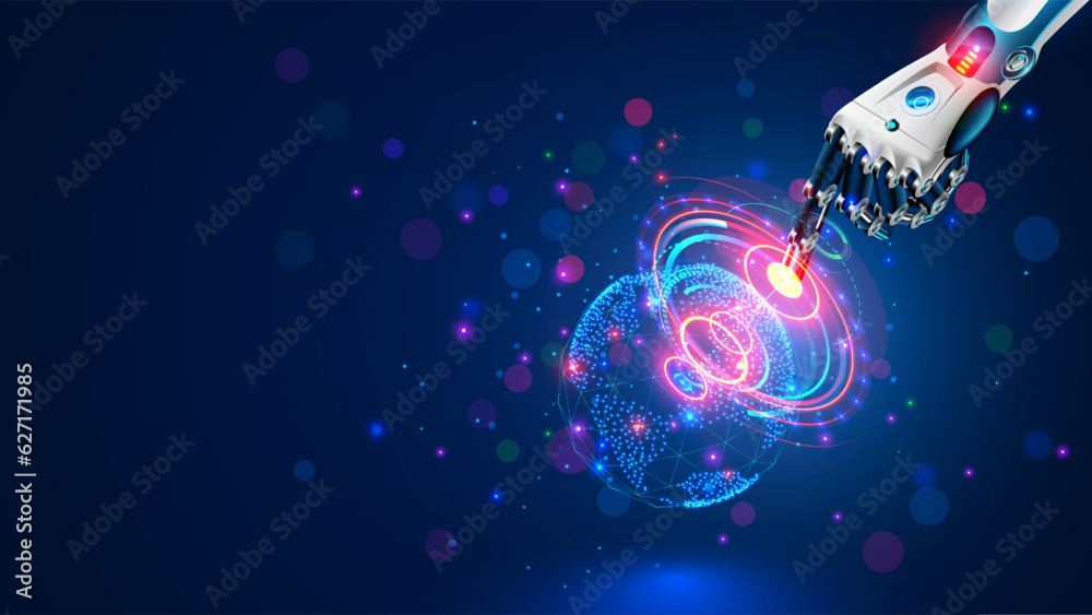 AI. Global communication technology concept. AI controls global network ...