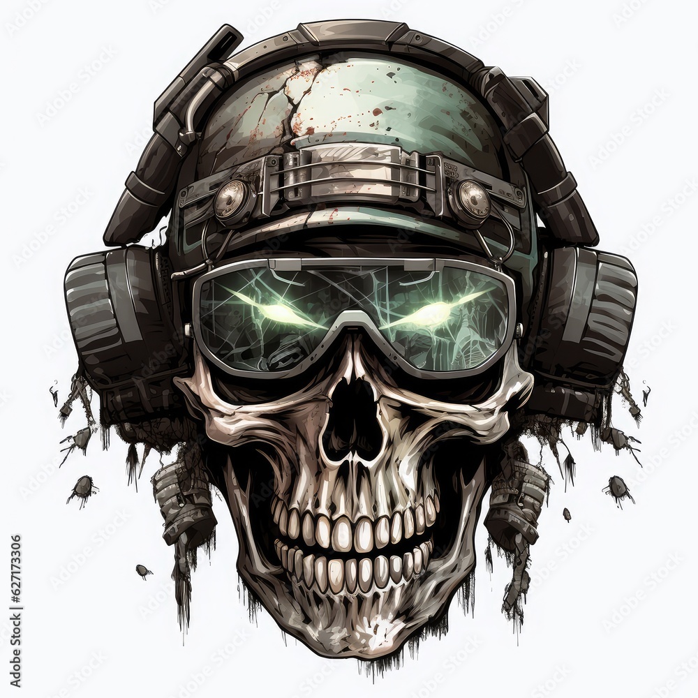 military t shirt logo skull night vision goggle. AI Generative. Stock ...