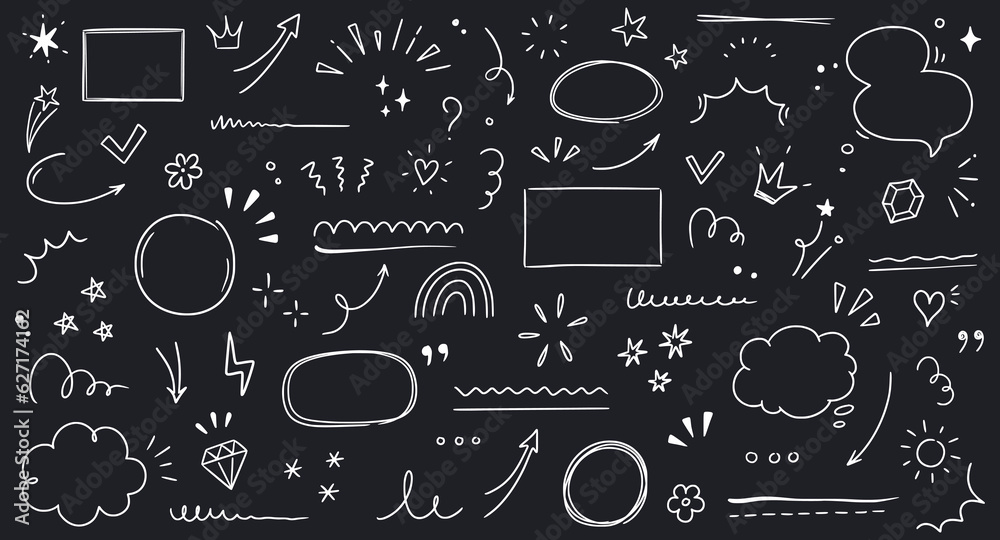 Line highlight brush, text emphasis, underline brush on chalkboard ...