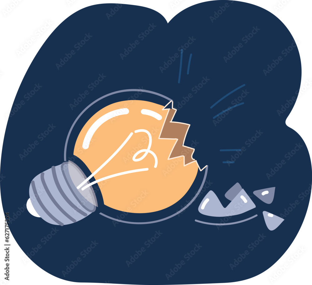 Cartoon vector illustration of broken light bulbs, rendering, Light ...