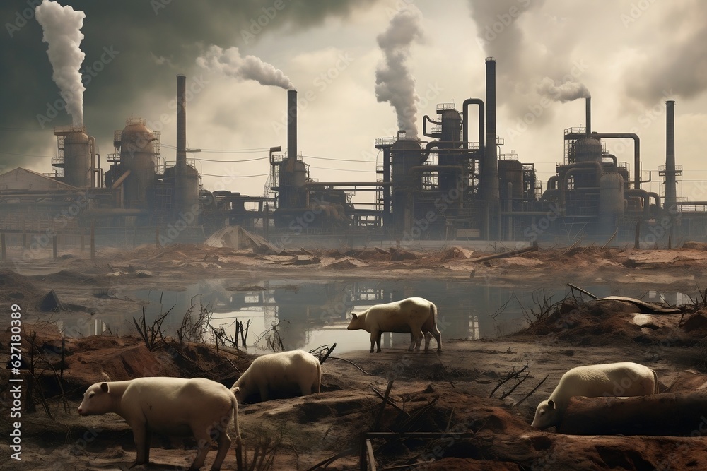 Factory Farming Air Pollution and Animal Impact, Generative AI Stock ...