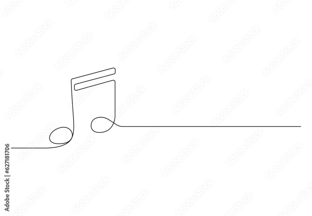 One continuous line drawing of musical notes minimalist web banner and ...