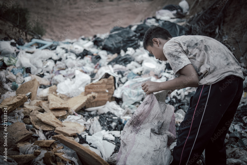 Poor children collect garbage for sale because of poverty, Junk recycle ...