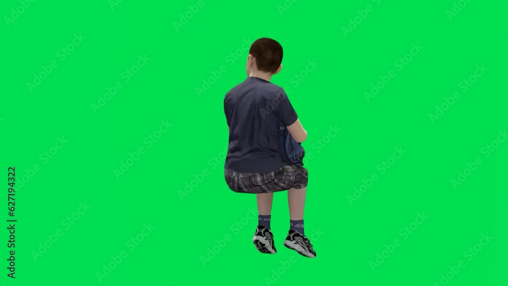 3d render green screen chroma key animation isolated A boy sitting at ...