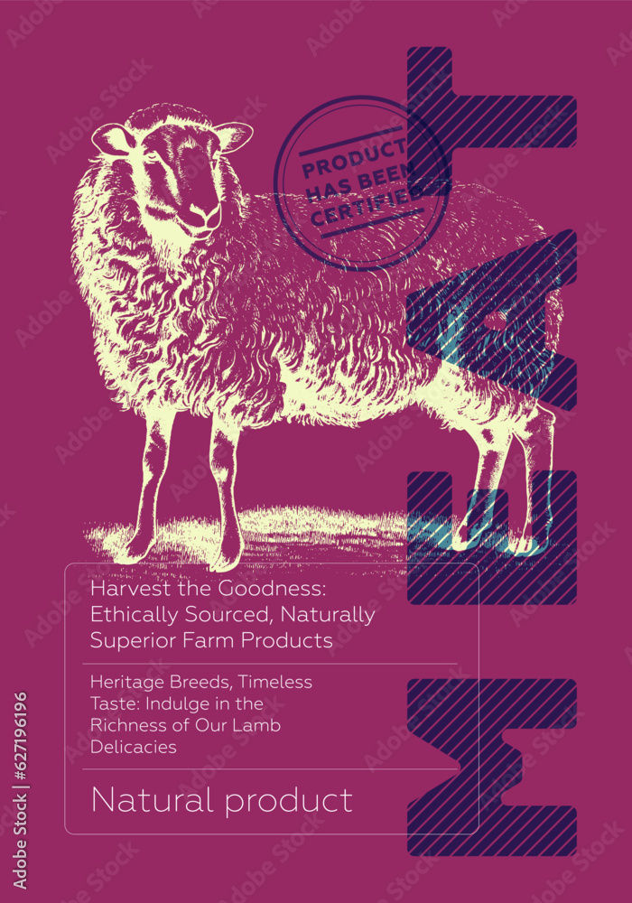 Lamb shop poster. Vintage sketch sheep on colored background. Butcher ...