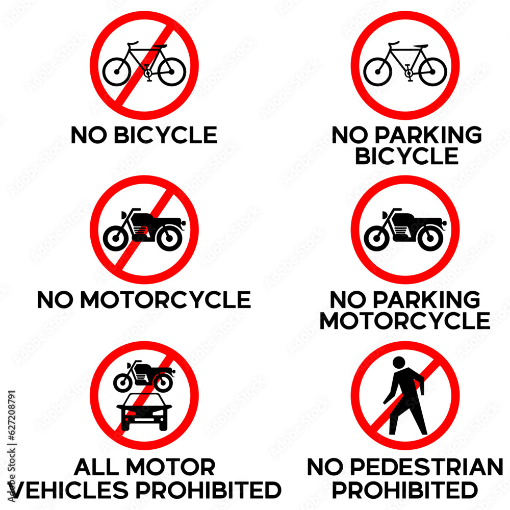 Illustration sets of International traffic signs such as no bicycle ...