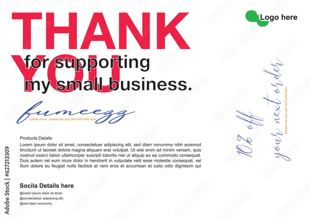 Thank you card. Thank you for your order card template for your ...