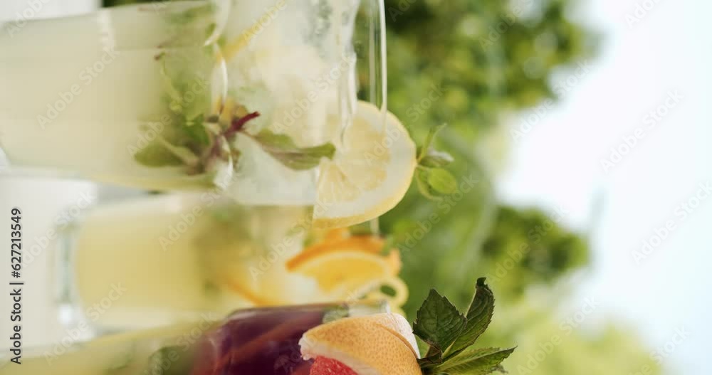 Refreshing summer soft lemonade drink with lemon, citrus, orange ...