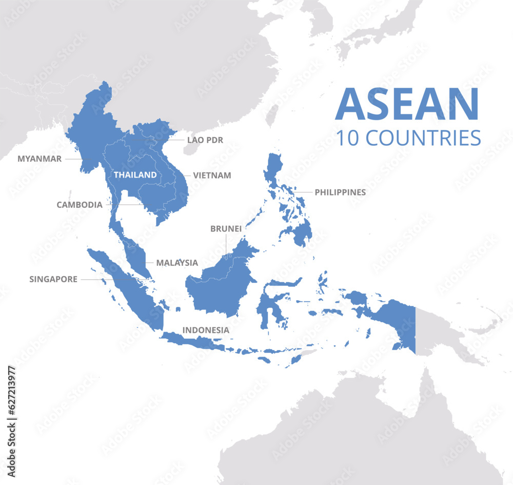 ASEAN Countries Map, South East Asia Map Stock Vector | Adobe Stock