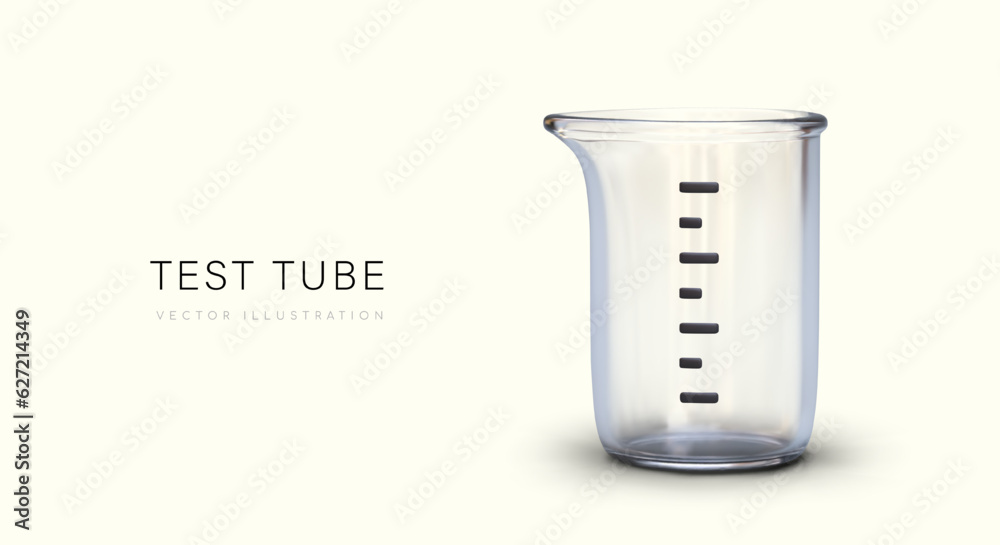 3D measuring cup. Empty glass test tube with scale. Utensils for ...