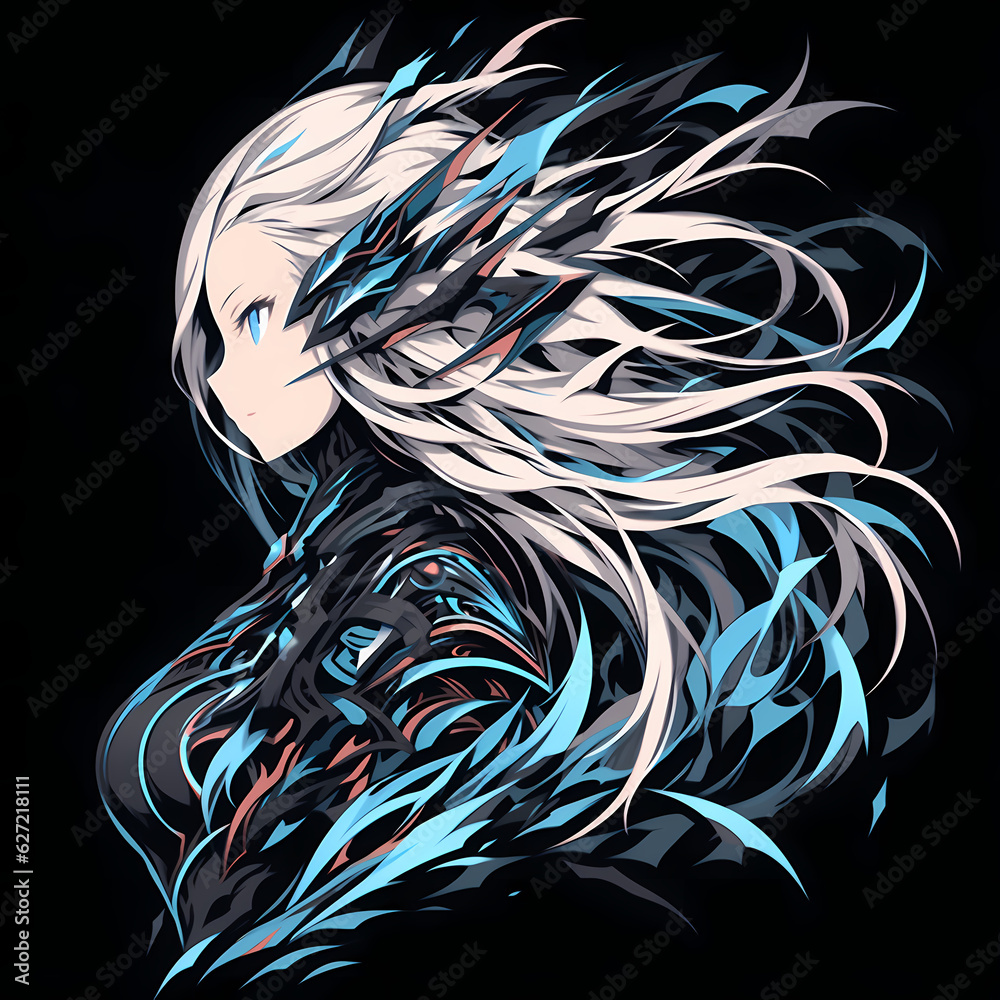 Sketch of a portrait of a woman in anime style. Stylish abstract ...