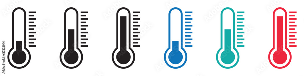 Set of temperature icons. Vector thermometer showing the temperature ...
