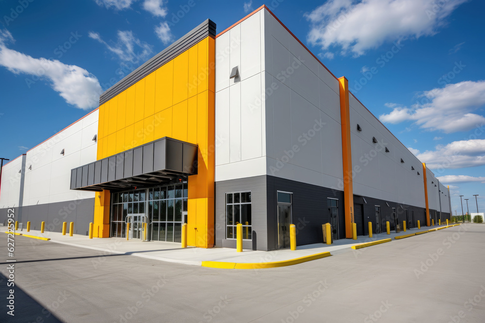 Realistic render of large logistic business transport warehouse dock ...