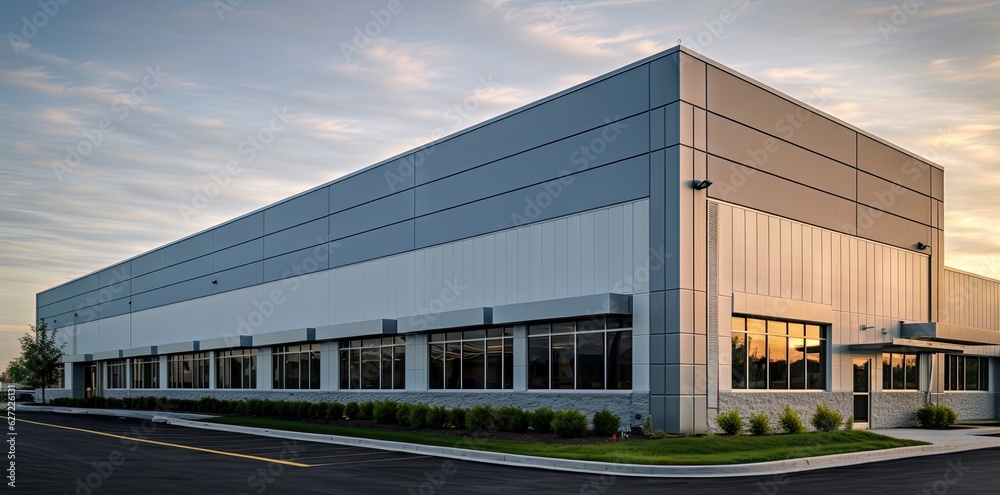 Realistic render of large logistic business transport warehouse dock ...