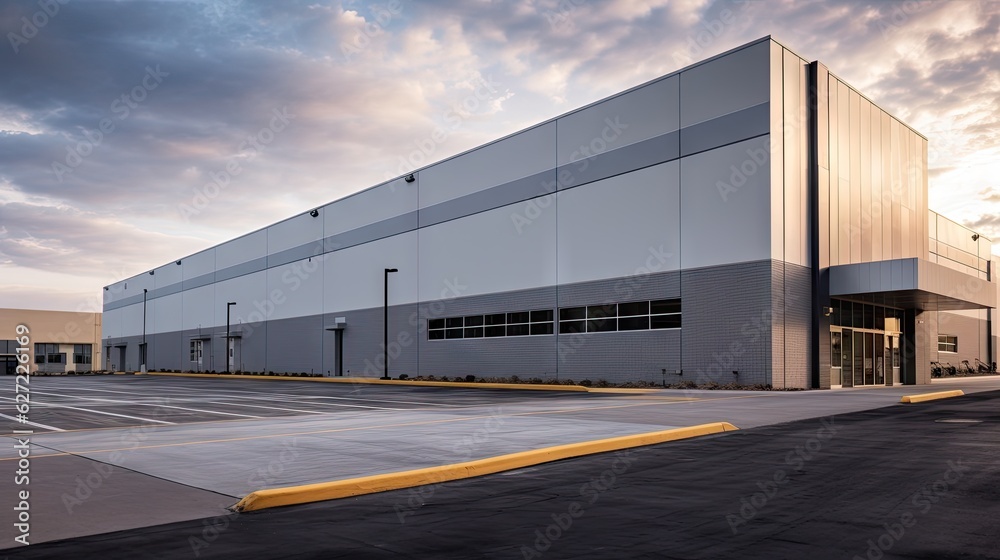 Realistic render of large logistic business transport warehouse dock ...