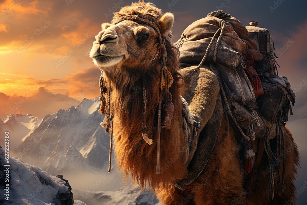 Camel climbing mount everest illustration generative ai Stock ...