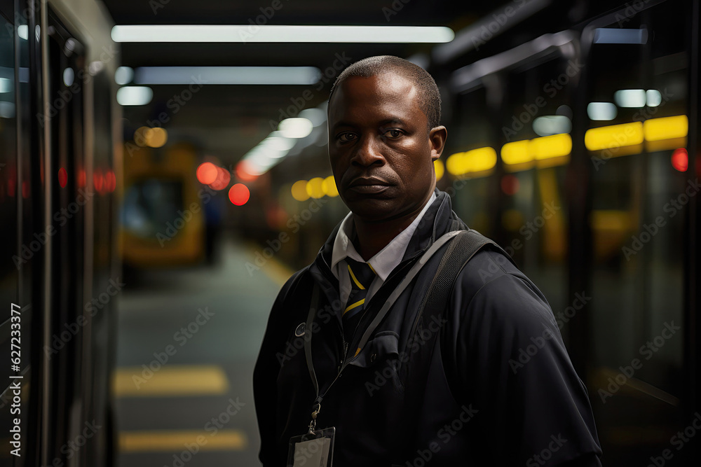 Security Guard In Black Stands With His Back To Bus Terminals Stock ...