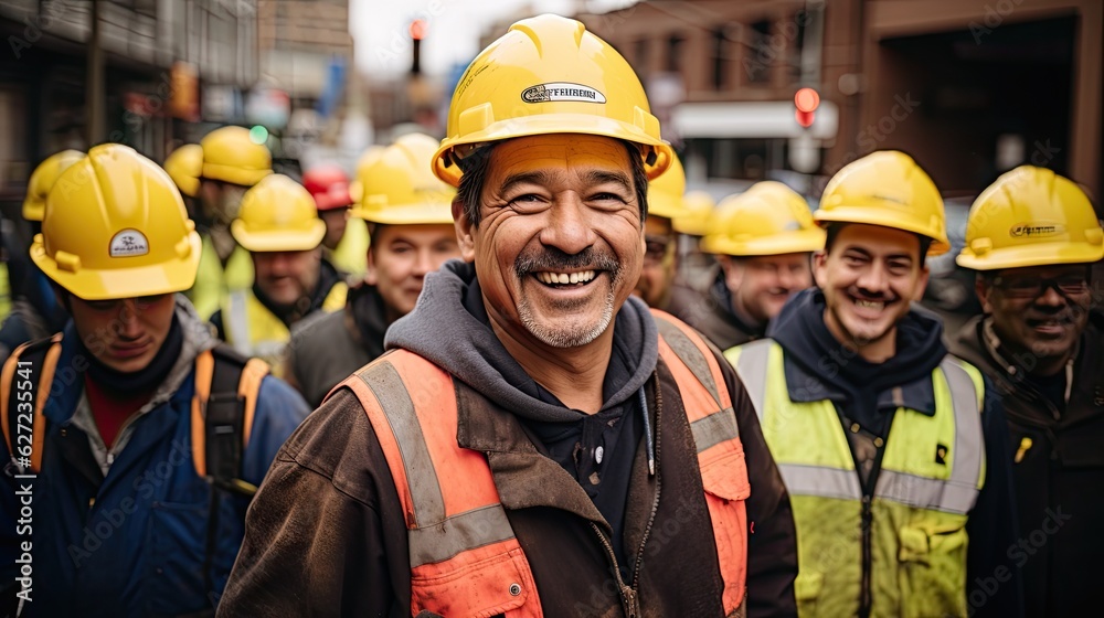 Happy of team construction worker working at construction site. Man ...