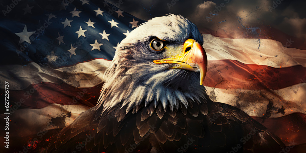 Abstract painting concept. Colorful art of the bald eagle. National ...