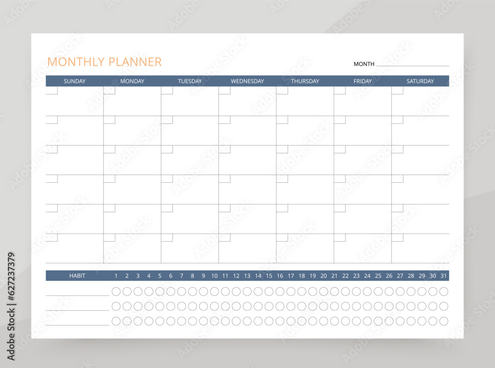 Monthly planner. Timetable for month with habit tracker. Week starts ...