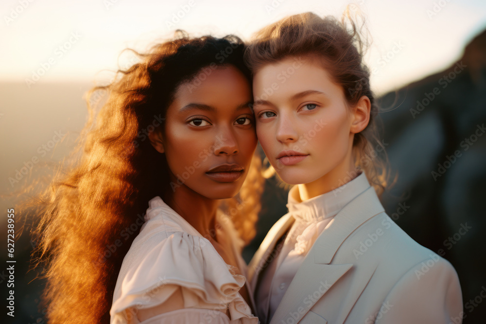 portrait of two women/models/book characters in daylight scene for ...