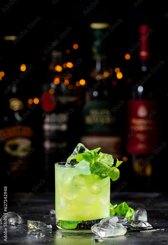 Green Negroni alcoholic cocktail drink with dry gin, aperitif, gentian ...