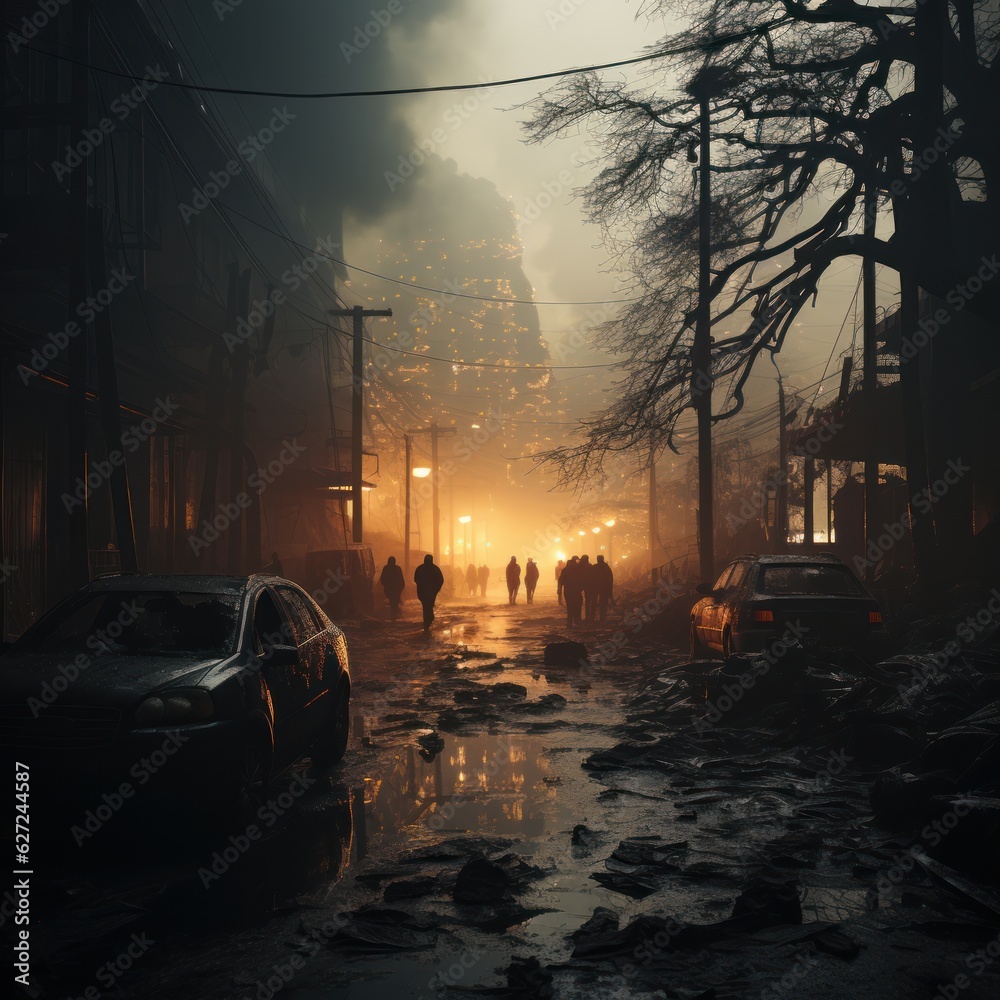 armageddon in a normal city after a nuclear war Stock Illustration ...
