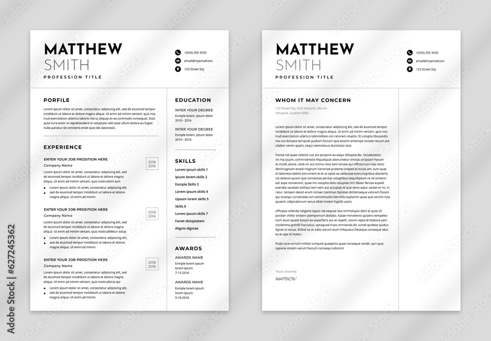 Clean Resume Layout Stock Template | Adobe Stock