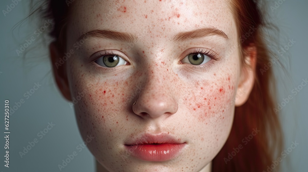 Sensitive Skin and Rosacea Couperose Redness. Young Woman with Red ...