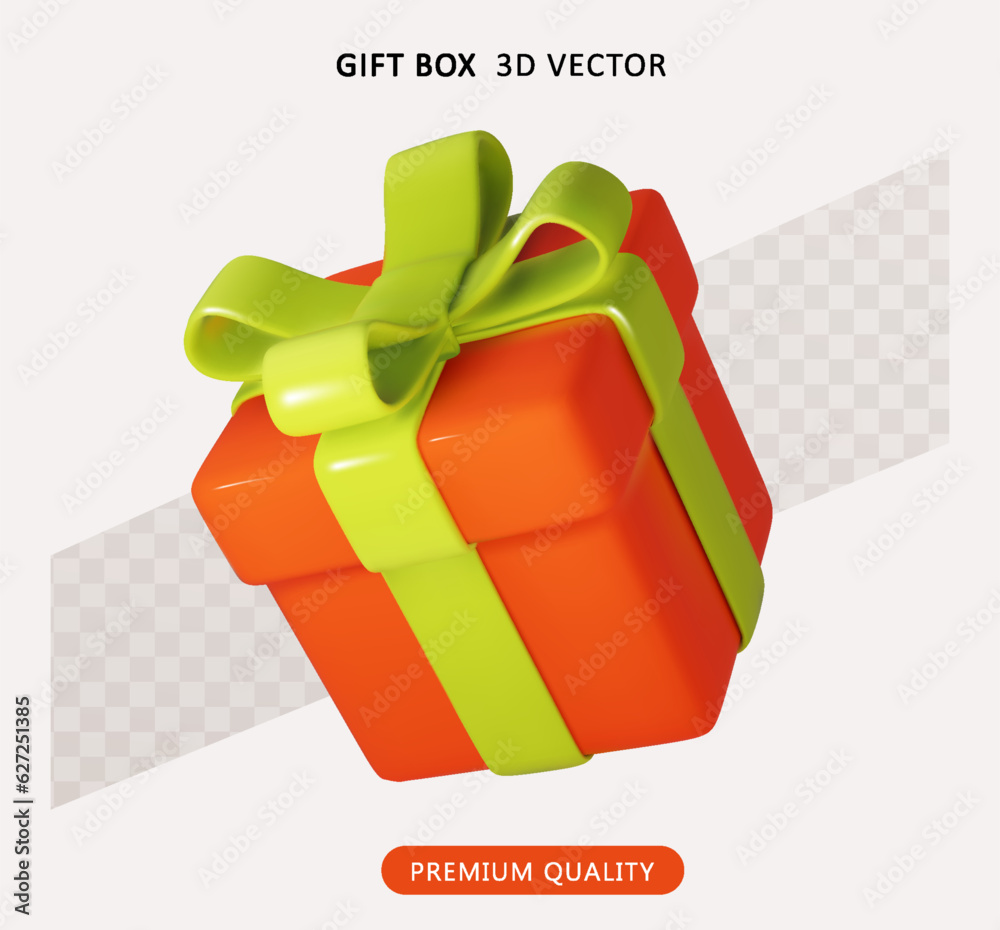 Red glossy gift box with a bright green ribbon and highlights in an ...