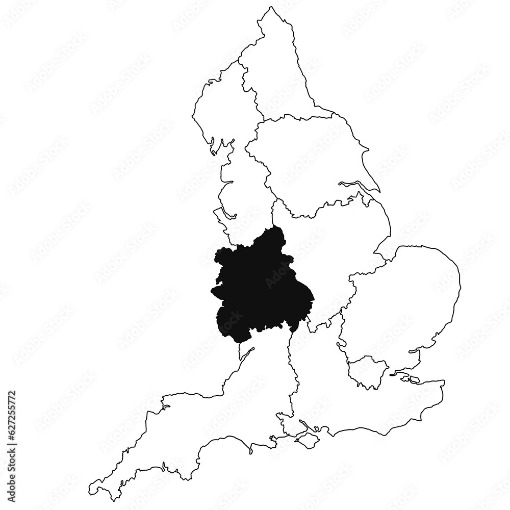 Map of West Midlands Province in England on white background. single ...