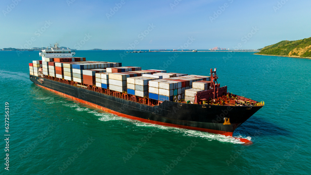 cargo container ship sailing in sea to import export goods and ...